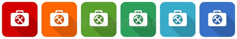 Toolkit Icon Set, Flat Design Vector Illustration in 6 Colors Options ...