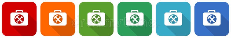 Toolkit Icon Set, Flat Design Vector Illustration in 6 Colors Options ...