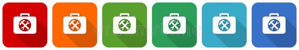 Toolkit Icon Set, Flat Design Vector Illustration in 6 Colors Options ...