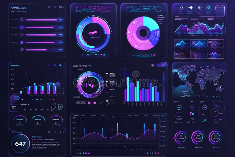 Toolkit-UI UX Dashboard Infographic Template with Big Data Visualization. Pie Charts, Workflow ...