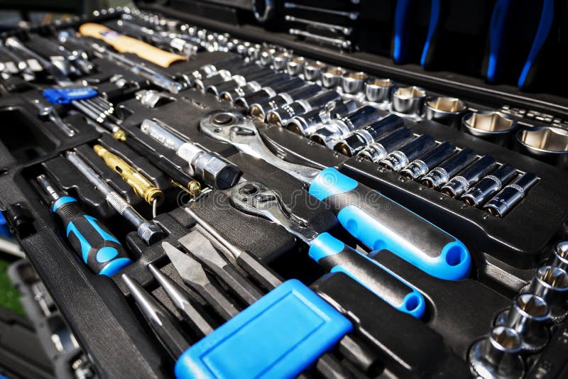 Toolkit of Various Tools in Box Stock Image - Image of storage, metal ...
