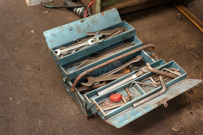 Toolkit of various tools stock image. Image of size, storage - 49110521