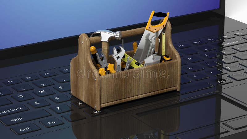 Toolkit with Various Tools on Laptops Stock Illustration - Illustration ...