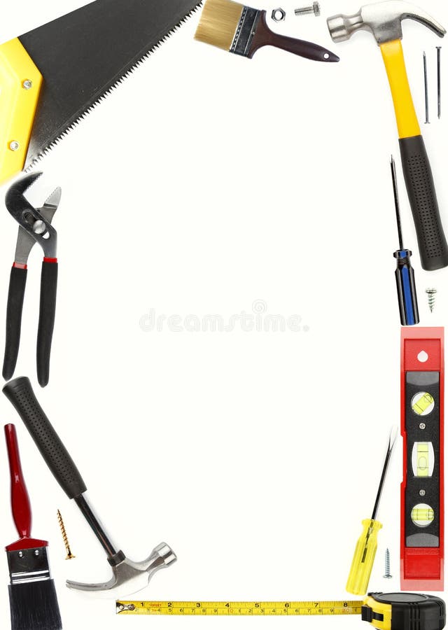 Frame with Many Hands Holding Tools Stock Image - Image of builder ...