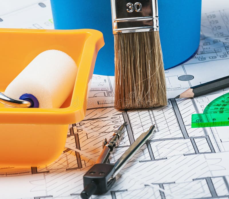 Tools and Accessories for Home Renovation Stock Photo - Image of floor ...