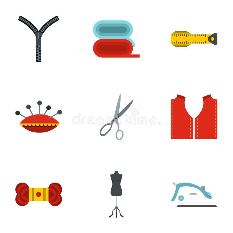 Tools and Accessories for Tailoring Icons Set Stock Vector ...