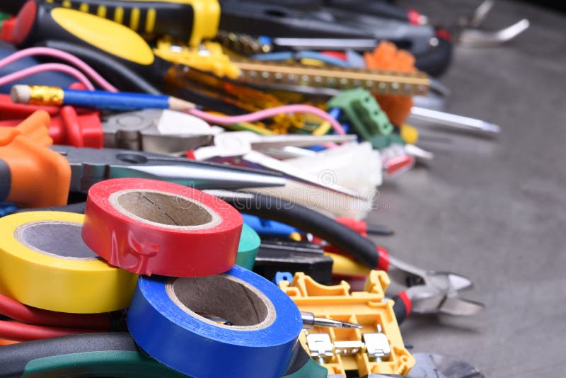 Tools and Accessories Used in Electrical Installations Stock Image ...