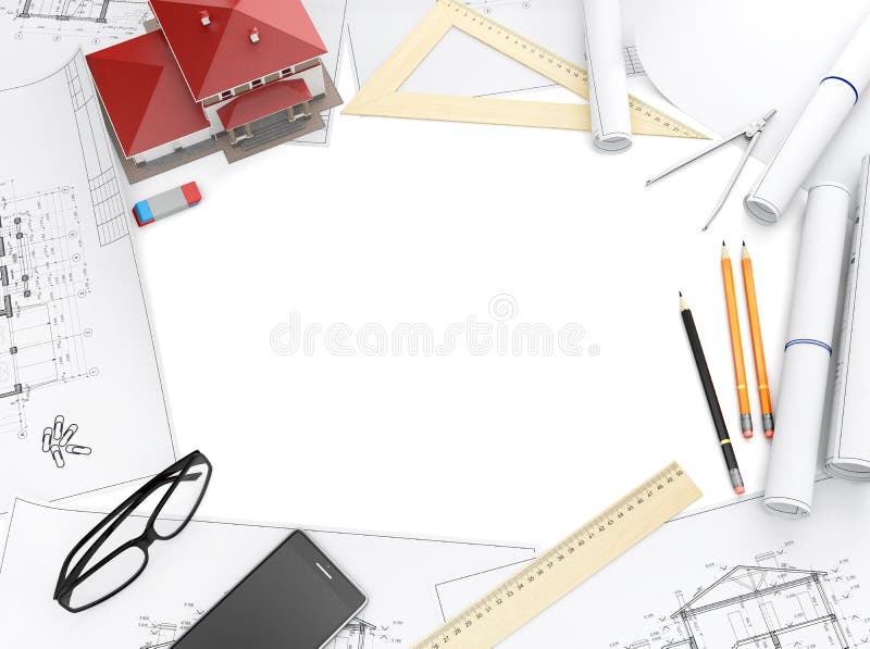 Tools of the architect stock illustration. Illustration of blueprint ...