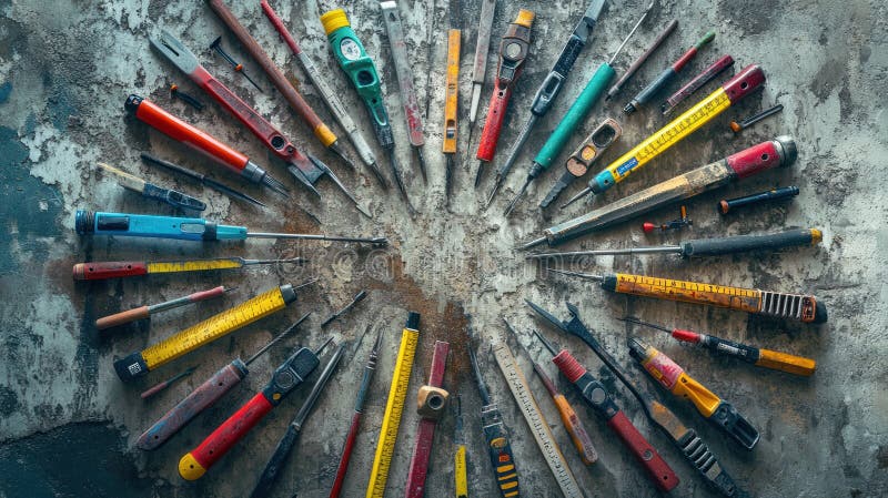 Tools Arranged in a Circular Pattern on a Surface Stock Illustration ...