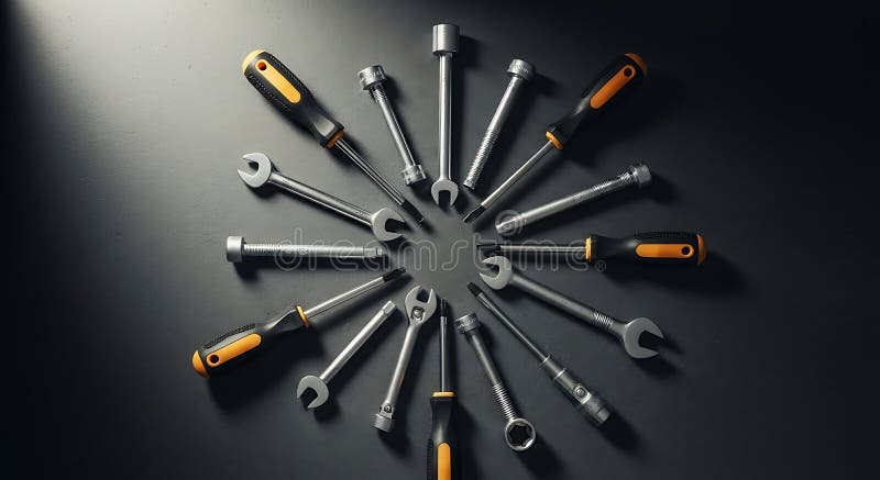 Tools Arrangement on Dark Background Stock Illustration - Illustration ...