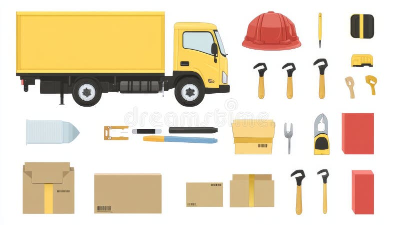 Tools for Assembly and Moving, Box, and Delivery Truck Stock Image ...