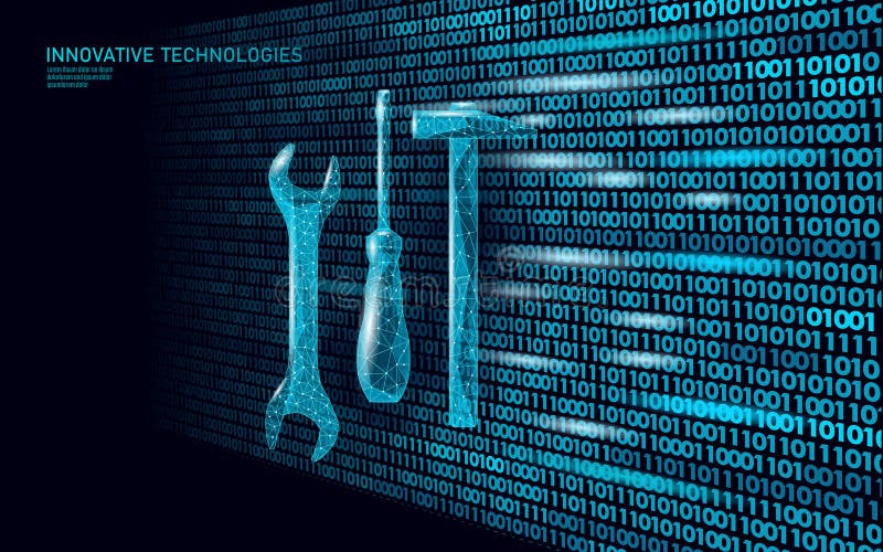 Tools Binary Code Background Illustration. Mechanical Equipment Construction Network Design ...