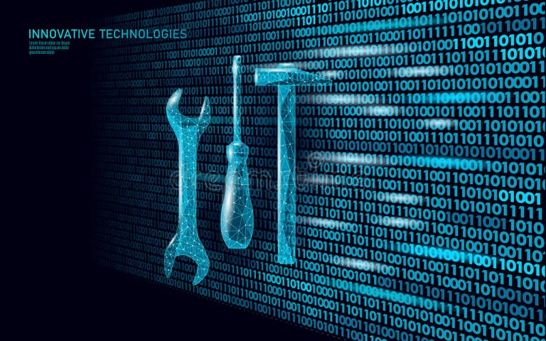 Tools Binary Code Background Illustration. Mechanical Equipment Construction Network Design ...