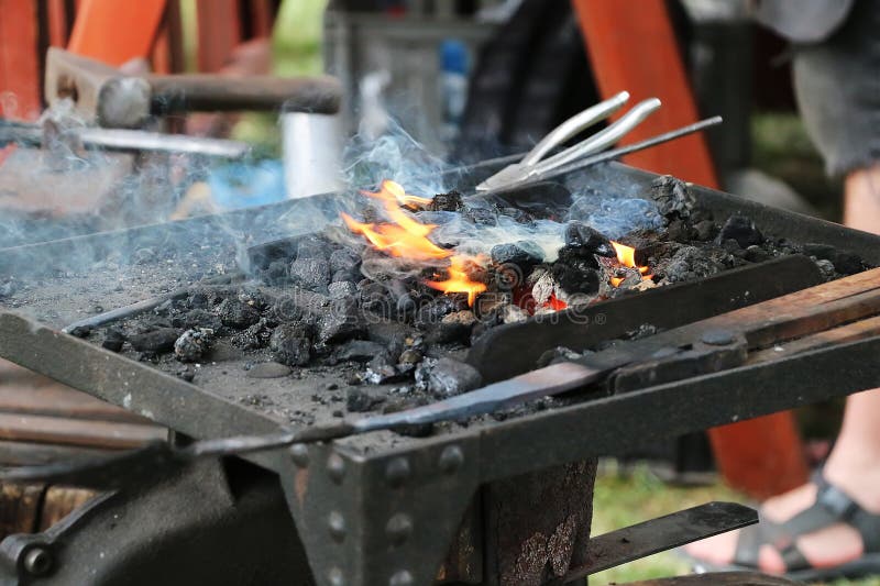 Tools for a Blacksmith, Coal and Fire Stock Photo - Image of handwork ...