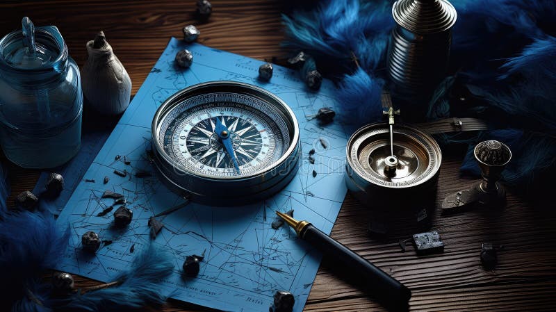 Tools blue compass stock illustration. Illustration of scene - 313787172