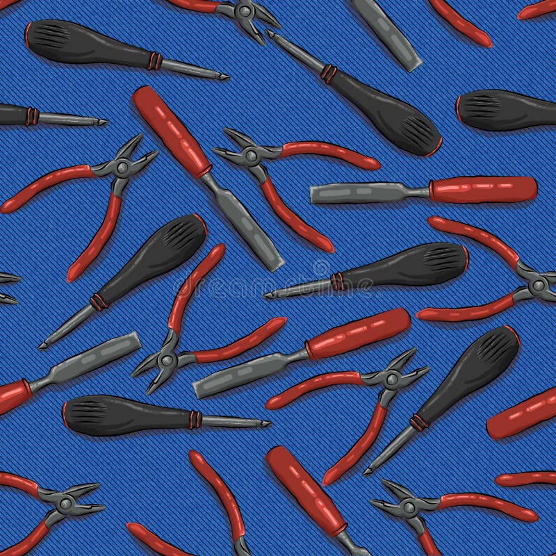 Tools on a Blue Denim Background, the Chisel, Screwdriver, Pasatizhi ...