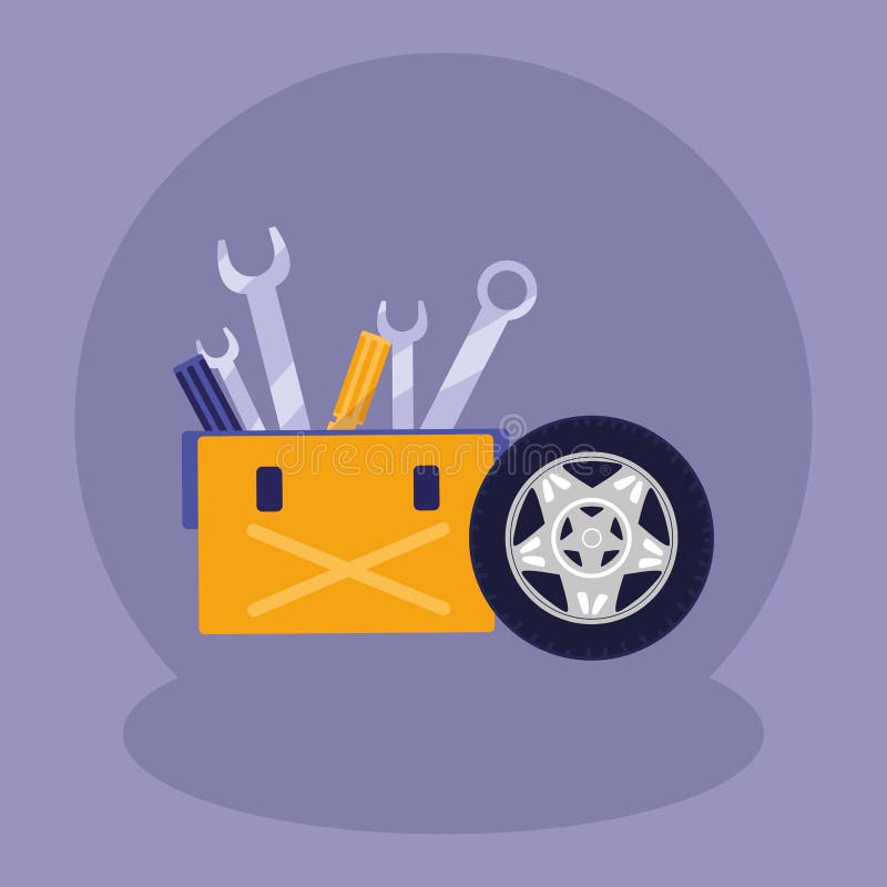 Tools Box Mechanic with Tire Track Stock Vector - Illustration of ...