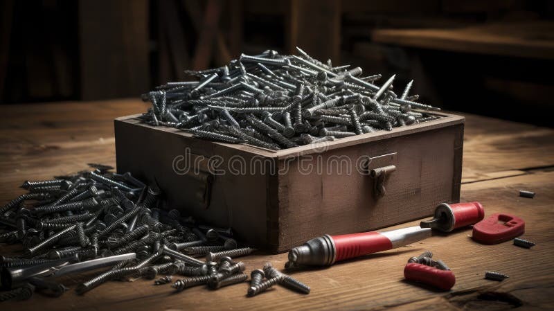 Tools box of nails stock illustration. Illustration of open - 369349971