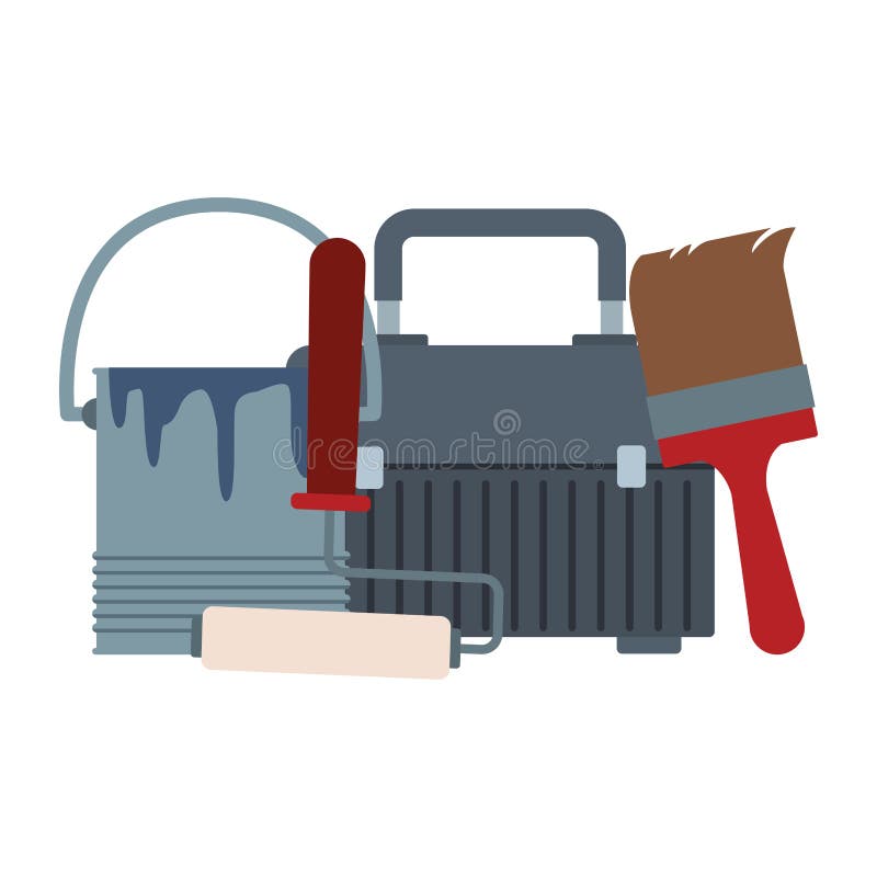 Paint Bucket and Brush Tools in Black and White Stock Vector ...