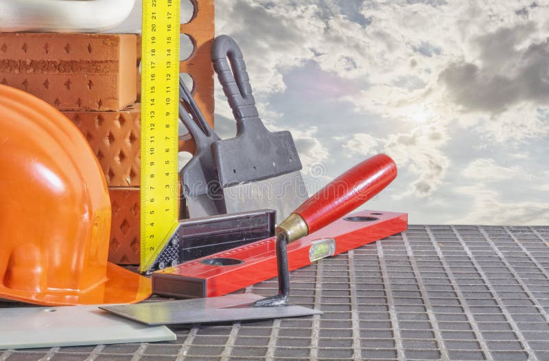 Tools for the Bricklayer Builder Stock Image - Image of stone, handle ...