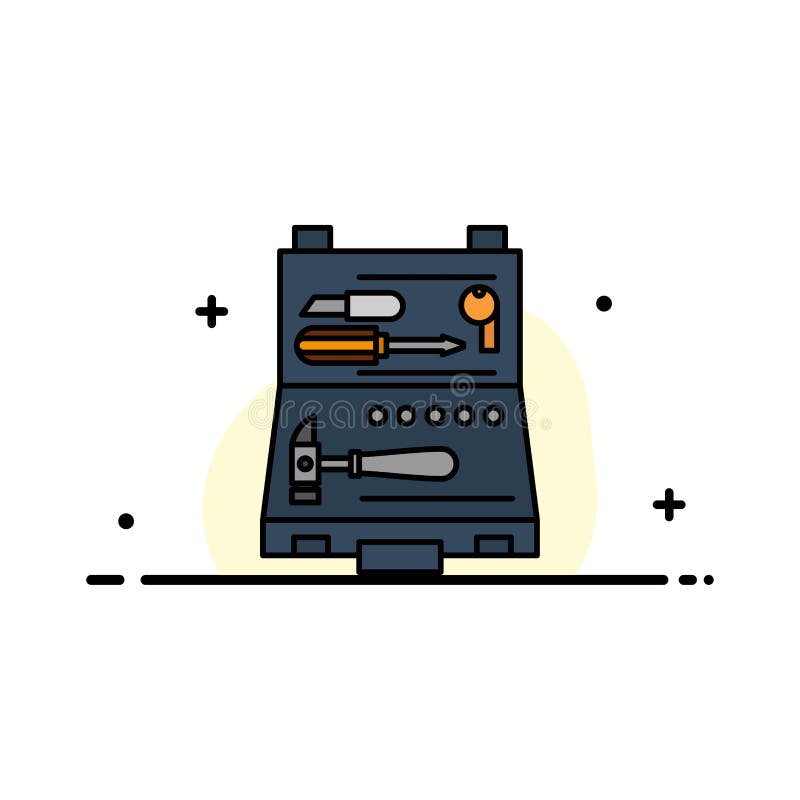 Tools, Building, Construction, Repair, Box Business Flat Line Filled ...