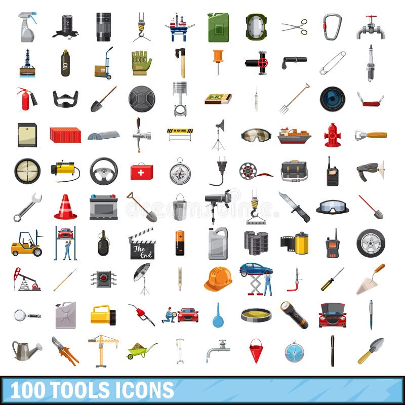 100 Tools Business Icons Set, Cartoon Style Stock Vector - Illustration ...