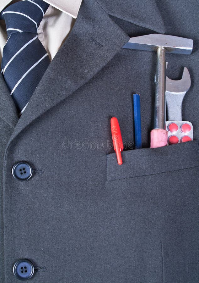 Tools in the Businessman Pocket Stock Image - Image of confidence ...