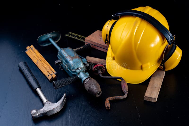 Tools for a Carpenter on a Workshop Table. Accessories for a Production ...