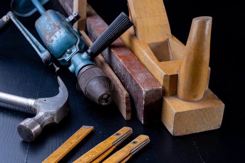 Tools for a Carpenter on a Workshop Table. Accessories for a Production ...