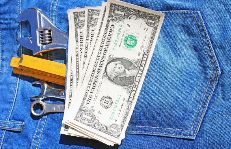Tools and cash in pocket stock image. Image of mechanic - 39526699