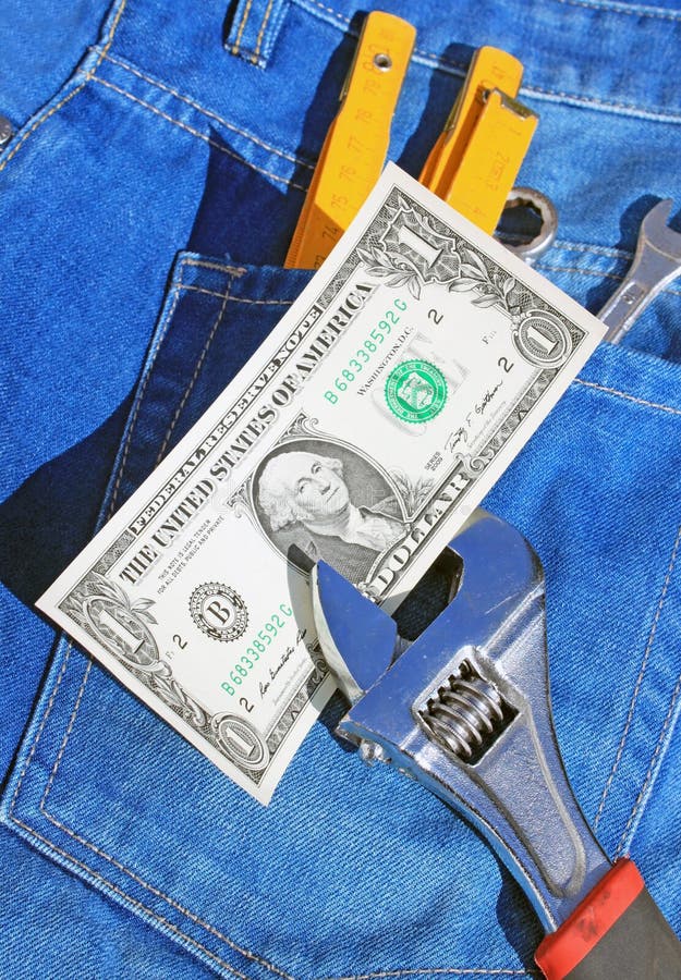 Tools and cash in pocket stock image. Image of paid, american - 39528033