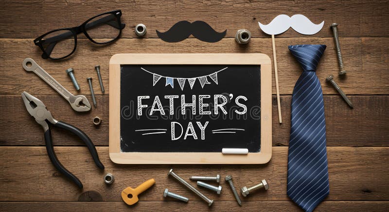 Tools and Chalkboard Happy Father S Day Display Stock Illustration ...