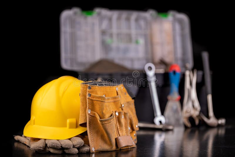 Tools in the Chest and Helmet of the Production Worker. Accessories for ...
