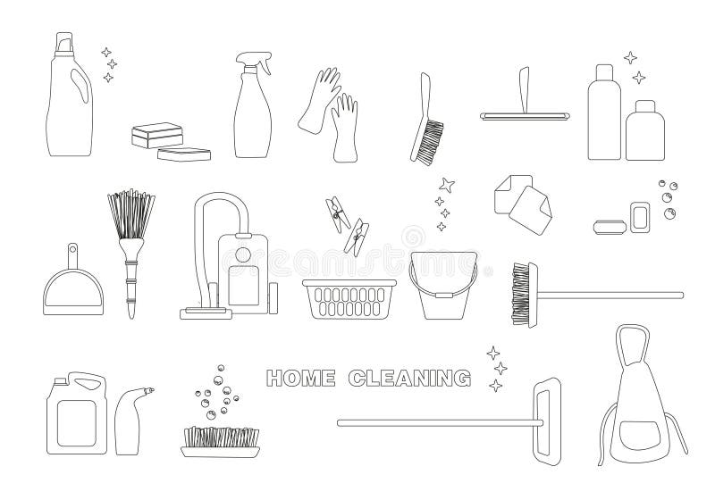 Tools for Cleaning Set Icons Concept without People Scene in Line ...