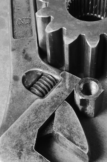 Tools and Cogs in Black/white Stock Image - Image of spanner ...