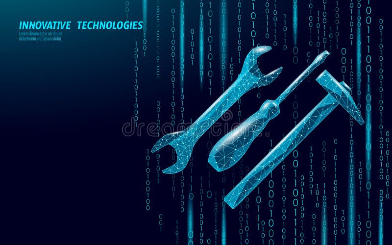 Tools Concept Low Poly Design. Polygonal Wrench Screwdriver Hammer ...