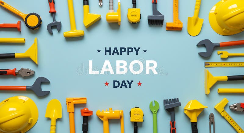 Tools and Construction Equipment Arranged on Blue Background Stock ...