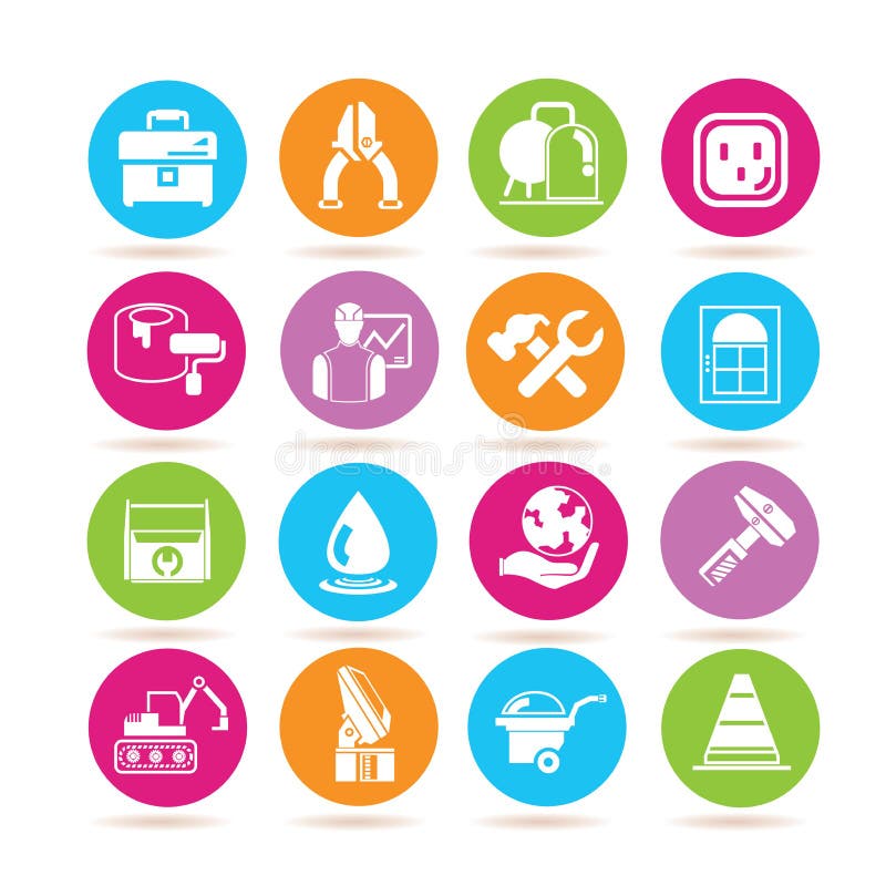 Construction Icons, Round Buttons Stock Illustration - Illustration of ...