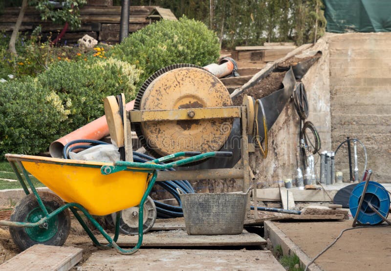 Tools and Construction Objects in the Courtyard of the House Stock ...