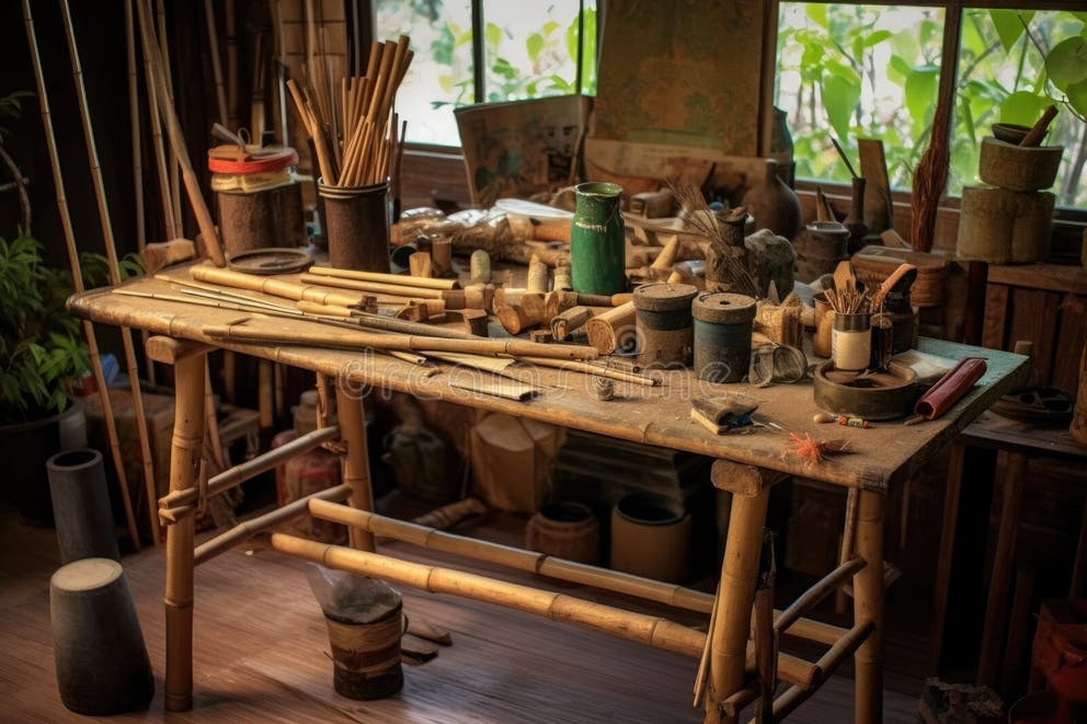 Tools for Crafting Bamboo Scaffolding on Table Stock Illustration ...