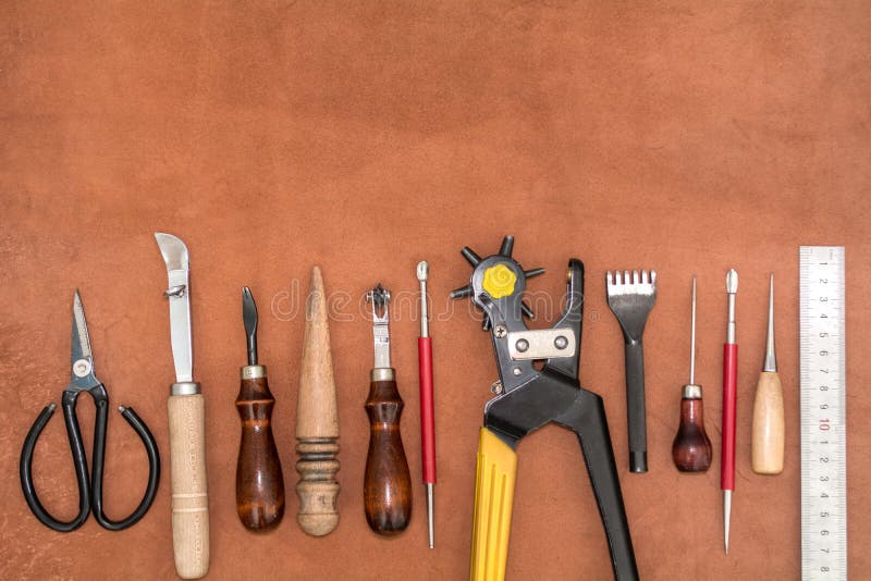 Tools for Crafting and Pieces of Brown Leather Layout about Manufacture ...
