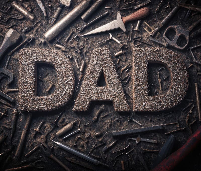 Tools Creatively Forming the Word DAD on a Textured Workspace Stock ...