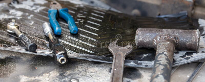 Tools for Dismantling a Truck in a Workshop. Stock Image - Image of ...