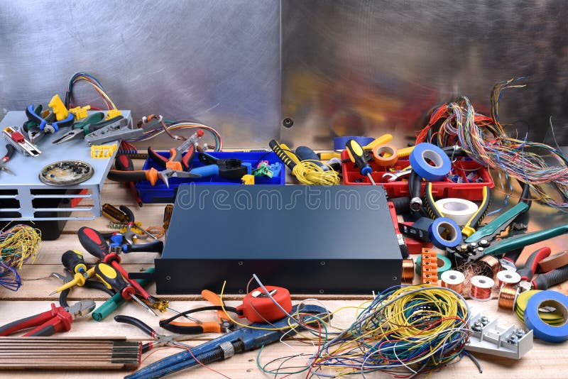 Tools Disorder in the Workshop Stock Image - Image of electrical ...