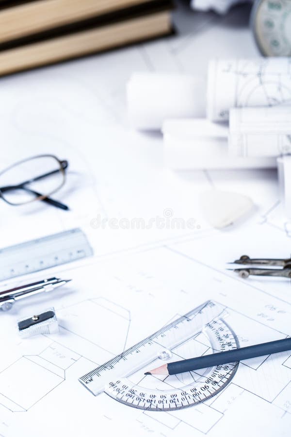 Tools for Drawing Drawings on Drawing Details Stock Photo - Image of ...