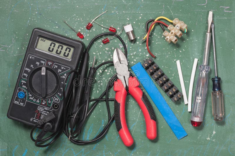 Electrical Instruments Laying On Blueprint Stock Photo - Image of ...