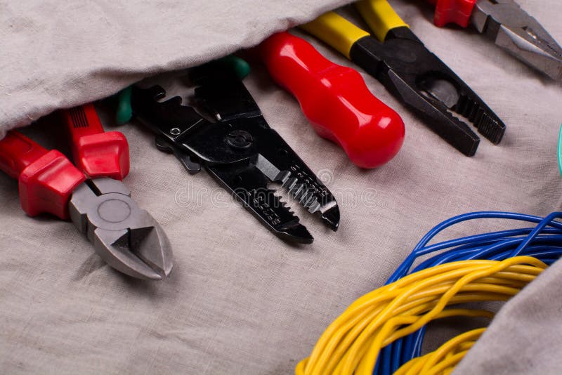 Tools for the Electrician and Wiring on the Fabric Stock Image - Image ...