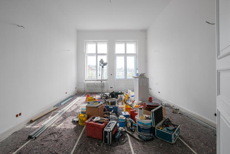 Tools in Empty Room during Renovation Stock Image - Image of housing ...