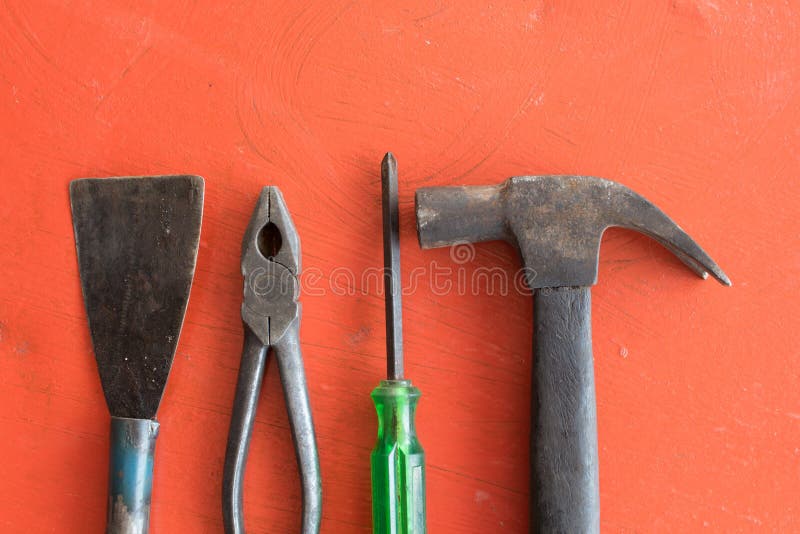 Tools for Engineer on Orange Background Stock Image - Image of texture ...