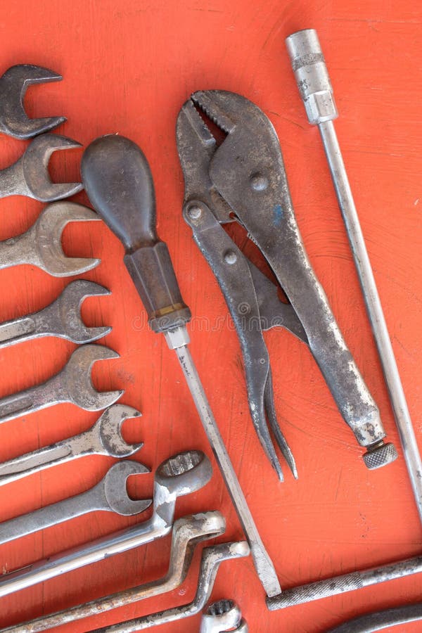 Tools for Engineer on Orange Background Stock Photo - Image of hardware ...